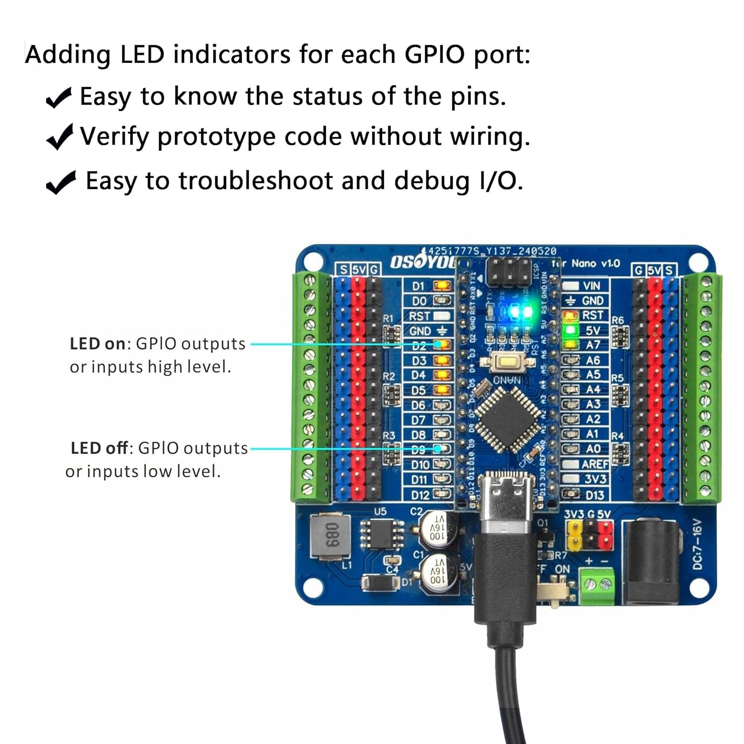 OSOYOO Nano Breakout Board, I/O Shield, Expand Your Projects