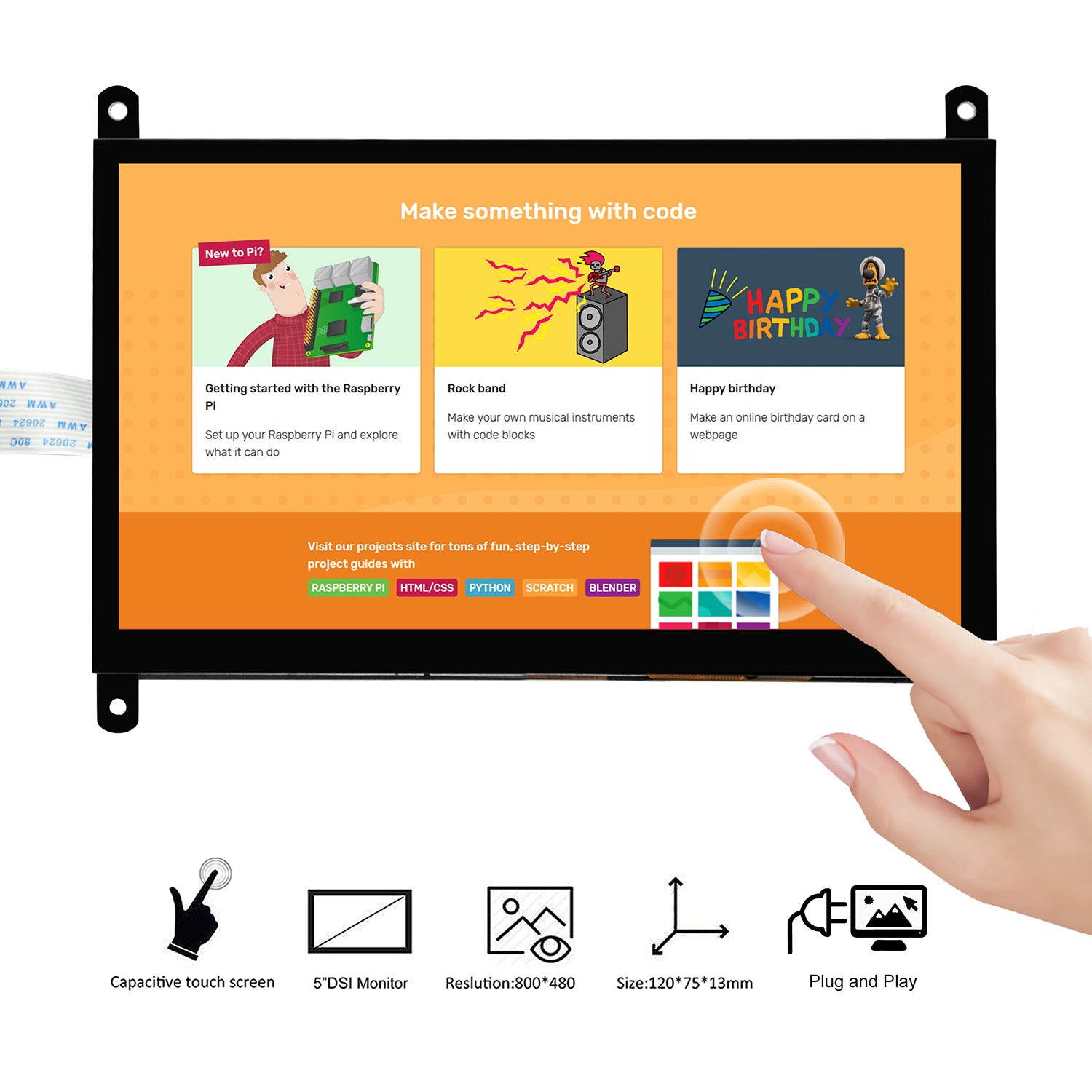 OSOYOO 7 Inch DSI Touch Screen LCD Display 800x480 for Raspberry Pi 5/
